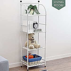 SITAKE 4 Tiers Bathroom Organizers and Storage, 44 Inches Tall Bathroom Shelf, Metal Towel Storage with Plastic Shelves, Living Room Flower Stand, Rack for Kitchen Restroom Laundry (White)