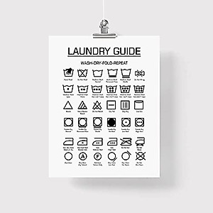 Laundry Wash Symbols Print Wall Art Laundry Symbols Guide Sign Art Farmhouse Wood Laundry Room Decor Wall Art Frame NOT INCLUDED (8X10inches)