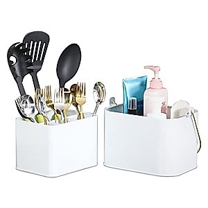 FULL TREND 2 PCS Utensil Caddy, Flatware Holder with 4 Compartments Silverware Organizer Farmhouse Kitchen Decor Perfect for Home, Kitchen, Countertop, Party, Camping, Outdoor and Restaurant