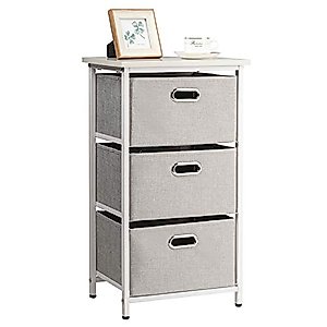 Giantex Vertical Dresser Storage W/ 3 Fabric Drawers,Easy Pull Fabric Bins,Steel Frame and Wood Top,3-Tier Organizer Tower Unit for Bedroom Hallway Entryway End Table (1, White)