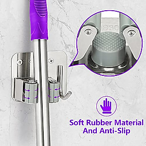 Broom Holder Wall Mount Screw Drilling, Sturdy Heavy Duty Stainless Steel Mop Gripper Rack Perforate, Perfect for Laundry Room Organize Fit Laundry Kitchen Garage Garden Storage System (Silver-4)