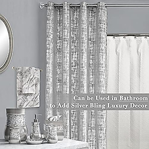SHINELAND Extra Long Velvet Curtains 108 Inches Long for Living Room 2 Panels Grommet Grand Design 60% Blackout Pattern Curtains for Bedroom Luxury Bling Bathroom Door Doorway,Light Silver Grey