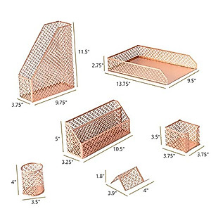 BLU MONACO 6 Piece Rose Gold Desk Organizer Set - Desk Sets- Office Set- Rose Gold Desk Accessories - Desktop Organization