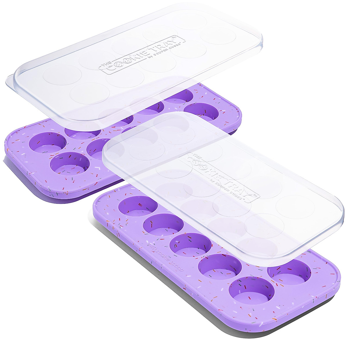 The Cookie Tray by Souper Cubes - Pack of two -Freeze and Store Perfect Cookie Dough rounds - Lavender with sprinkles color (Purple with sprinkles, pack of 2)