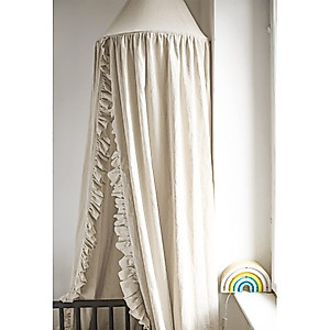 MOMAID Bed Canopy with Frills Reading Nook Game Tent for Kids Boho Hanging Net Play Room Decor(Beige)