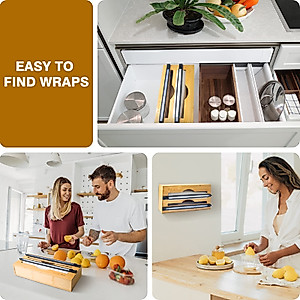 Foil and plastic Wrap Dispenser with Cutter, 2 in 1 Wrap Dispenser, Parchment, Wax Paper and Aluminum Foil Dispenser for Kitchen Drawer, Bamboo Wrap Dispenser, Compatible with 12" Roll