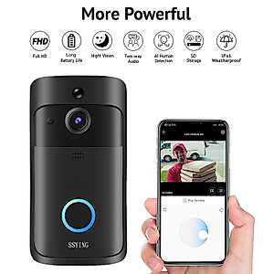 Video Doorbell Camera HD WiFi Doorbell Wireless Operated Motion Detector Audio & Speaker Night Vision for iOS&Android