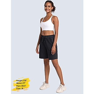 MAGCOMSEN Hiking Shorts Woman Lightweight 8 Inch Inseam with Pockets Water Resistant Running Shorts Black M