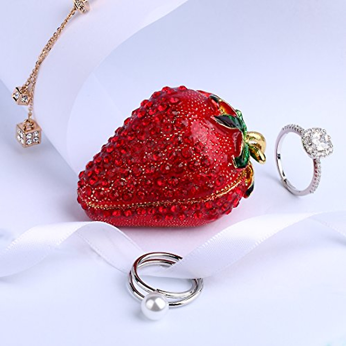 YU FENG Hinged Trinket Box For Girls, Handmade Red Strawberry Trinket Boxes Decorated for Women (red strawberry)