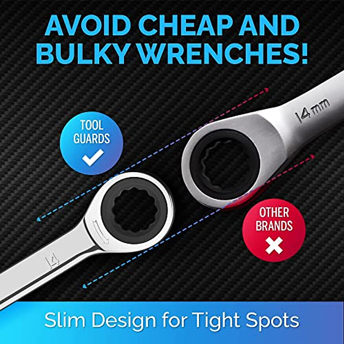 TOOLGUARDS Ratcheting Wrench Set 26 Pieces INCH/MM slim profile with Rack Organizer - Wrenches - 100% Lifetime Satisfaction Guarantee