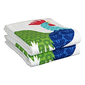 T-fal Textiles Double Sided Print Woven Cotton Kitchen Dish Towel Set, 2-pack, 16" x 26", Rooster Print
