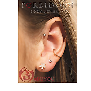 Forbidden Body Jewelry 3-Pack: 16g Surgical Steel Synthetic Blue Opal Cartilage Studs, 3mm/4mm/5mm Opalite