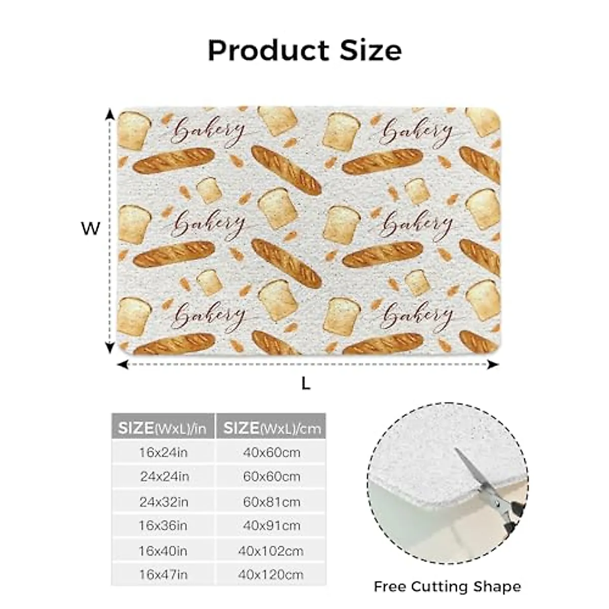 Briskdecor Dessert Baking Tile Bread Baguette PVC Loofah Shower Mat 40x16 inch, Non Slip Comfortable Bathtub Mat Quick Drying Bath Mat with Drain for Tub, Shower, Bathroom
