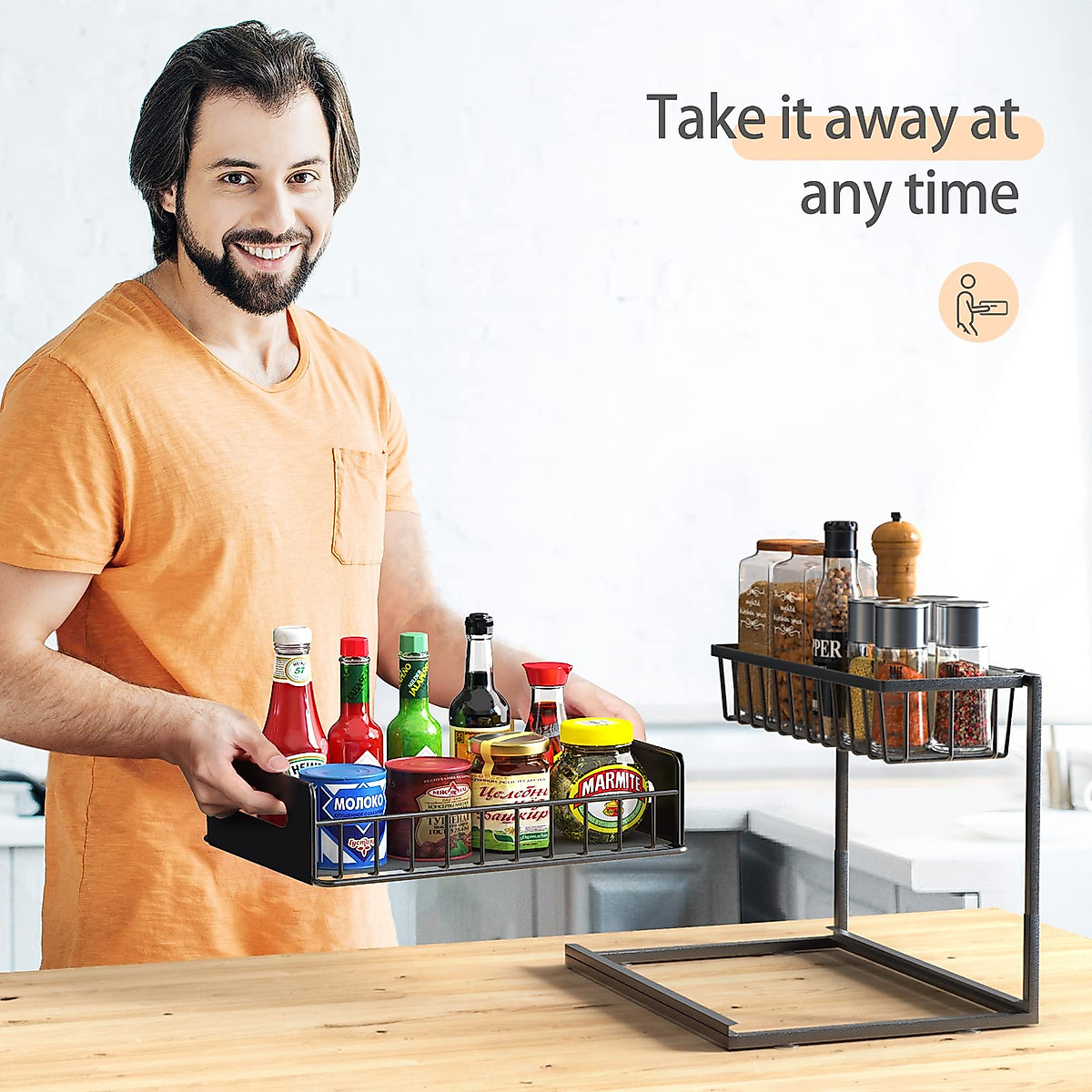 Tochek Under Sink Organizers and Storage, 2 Tier L-shaped Sliding Bathroom Organizer and Storage, Multi-purpose Pull Out Under Sink Organizer for Kitchen Bathroom, Black