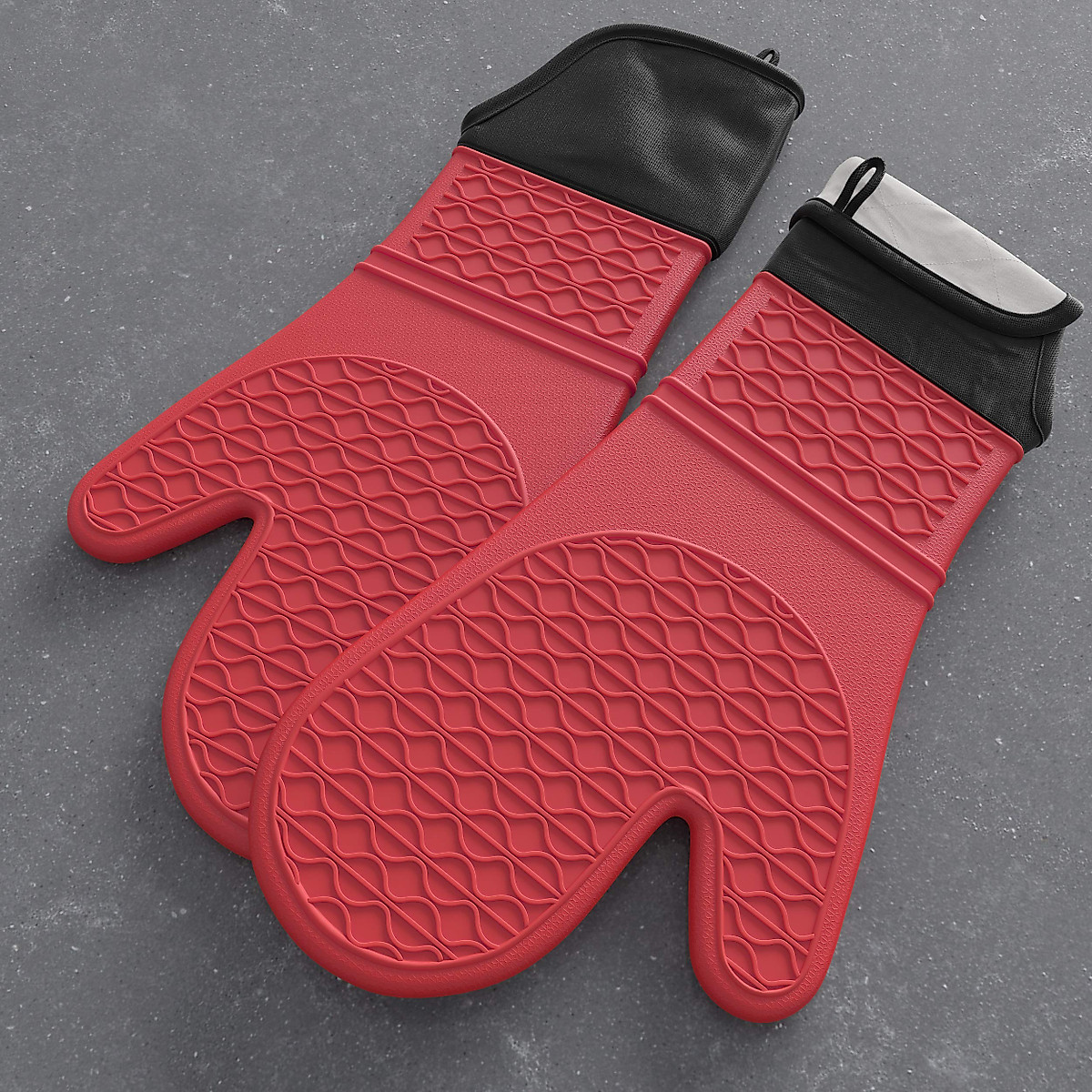 Tribal Cooking Extra Long Oven Mitts - Silicone Oven Mitt Set - Heat Resistant Mittens and Pot Holders - Silicone Kitchen Baking Gloves - Heat Resistance to 500 Degrees, Non Slip, Double Layered