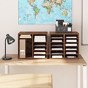 HOOBRO Literature Organizers, 12 Compartments Office Mailbox with Adjustable Shelves, Wood Countertop Literature Sorter for Office, Home, Classroom, Mailrooms Organization Rustic Brown FG12WF01