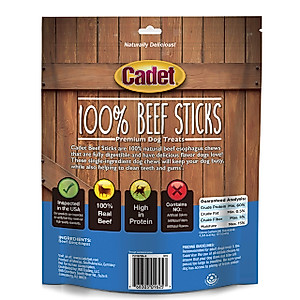 Cadet Beef Sticks Dog Treats - Long-Lasting, Healthy & Natural Beef Esophagus Treats for Small & Large Dogs, Low Calorie & High Protein Dog Chews (12 oz.)