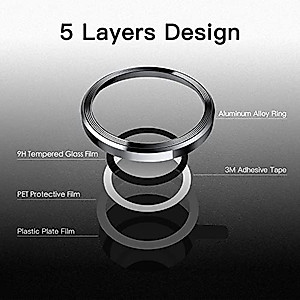 JETech Camera Lens Protector for iPhone 13 Pro 6.1-Inch and iPhone 13 Pro Max 6.7-Inch, 9H Tempered Glass Metal Individual Ring Cover, HD Clear, 3-Pack (Graphite)