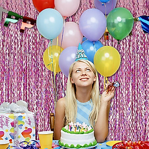 Pink Streamers Fringe Backdrop Tinsel Foil Fringe Curtains Wavy Backdrop for Parties Sparkle Metallic Wavy Foil Fringe Backdrop Curtain Photo Booth Props for Birthday Wedding