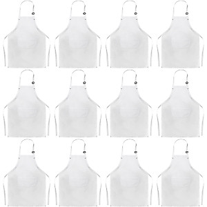 DEAYOU 12 Pack Children Apron Adjustable, White Child Apron with Pocket, Child Painting Chef Apron, Small Plain Bib Aprons for Girl, Boy, Kids, Youth, Cooking, Baking, Kitchen, Art and Crafts Making