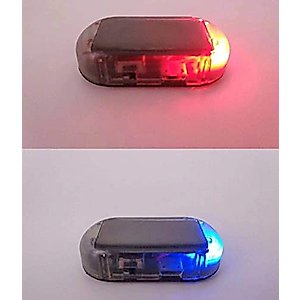 G · PEH Car Solar Power Simulated Dummy Alarm Warning Anti-Theft LED Flashing Security Light with USB Port (Blu+Red)