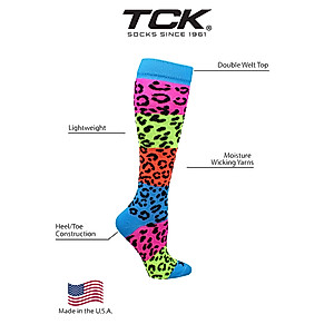 TCK Neon Rainbow Fun Print OTC Socks (Leopard Print, Small)