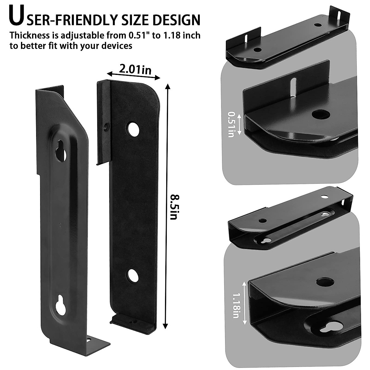 CaSZLUTION Wall Mount and Under Desk Mount Laptop Holder, Universal Laptop Storage Bracket for Devices Up to 1.18" Thick Macbooks, Surface, Keyboards, Tablets & More (Metal Black)