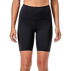 DEVOPS Women's 2-Pack High Waist Workout Yoga Running Exercise Shorts with Side Pockets (Large, Black/Heather Charcoal)