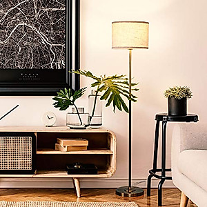 Brightech Emery LED Floor Lamp, Mid-Century Standing Lamp for Bedroom Reading, Modern Lamp for Living Rooms & Offices, Great Living Room Décor, Tall Lamp with Drum Shade & Brass Finish