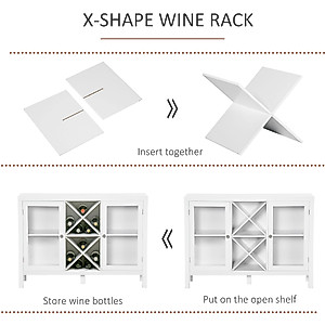 HOMCOM Sideboard Buffet Cabinet with Removable Wine Rack, Tempered Glass Door and Adjustable Shelves, Coffee Bar Cabinet for Living Room, Kitchen, Entryway, White
