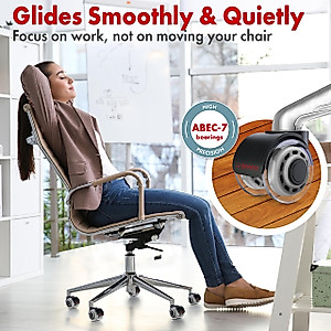 SEDDOX Office Chair Wheels Replacement Set of 5 - Dual 2 Inch Soft Chair Casters for Hardwood Vinyl Tile - Heavy Duty & Safe for All Floors - Fits 98% of Computer Gaming & Office Chairs - Grey