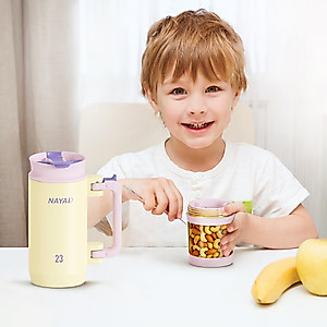 NAYAD22 oz Kids Tumbler with Handle and Straw & 10oz Snack Container - Insulated Kids Water Bottle with Foldable Handle, Dual Lids(Leakproof Flip +Silicone Straw Lid) for Travel, Gym& Daily Use