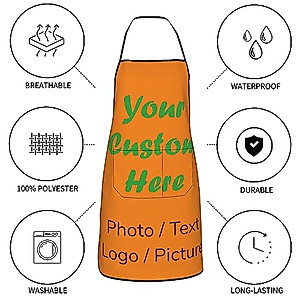 ZEKOTEN Custom Apron Black Border with Picture & Text, Personalized Aprons with Pockets for Baking Grill Cook Chef Apron