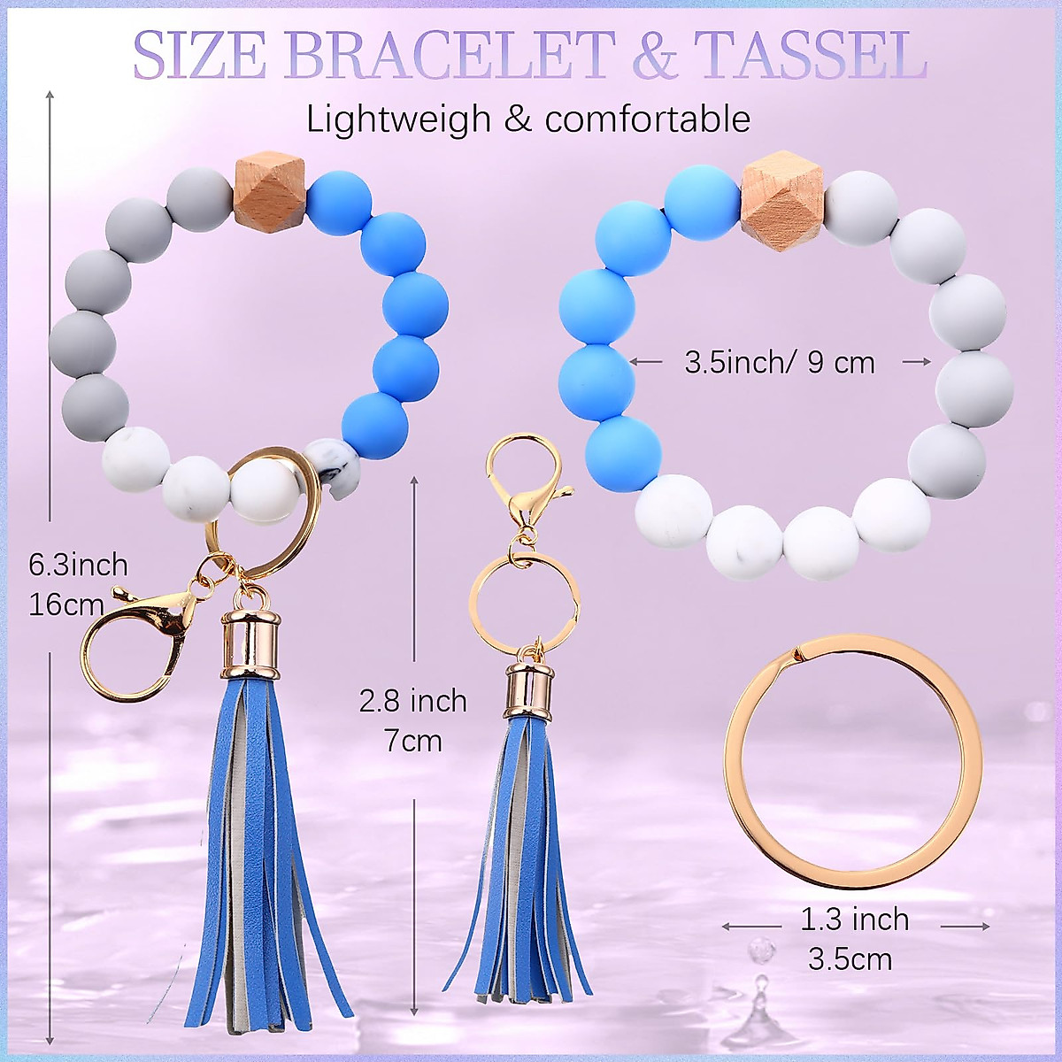 Misdary 15 Pcs Silicone Key Ring Bracelet Women Portable Key Chains Beaded Car Keys Keychain Wristlet Holder Bangle Chain with Tassel for Women