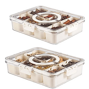 Snackle Box Container Snack Veggie Tray Charcuterie Travel Food Containers 8 Compartment Storage Snacklebox for Snacks Bento Candy Snackable Small Fruit Dividers Lunchables Lid 2Pack