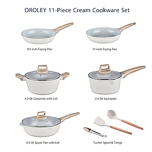 OROLEY Pots and Pans Set Nonstick,Ceramic Cookware Set Pots, Pans, Lids and Spatula Kits,Non Toxic, PTFE & PFOA Free - Compatible with All Stovetops (Gas, Electric & Induction) (Cream)