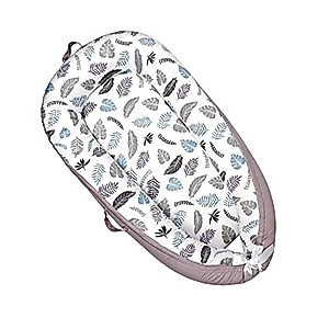 Vohunt Baby Lounger for Newborn,100% Cotton Co-Sleeper for Baby in Bed with Handles,Soft Newborn Lounger Adjustable Size & Strong Zipper Lengthen Space to 3 Tears Old(Grey-Rimmed Feather)