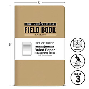 Elan Publishing Company Indestructible Field Notebook/Journal - 5"x8" - Kraft Cover - Lined Memo Book - Pack of 3