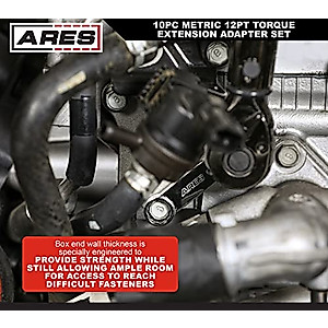 ARES 43036 – 10-Piece Metric 12-Point Box End Torque Adapter Extension Set – 3/8-Inch Drive - Extensions for Torquing in Hard to Reach Places – Chrome Vanadium Steel Construction – EVA Foam Tray