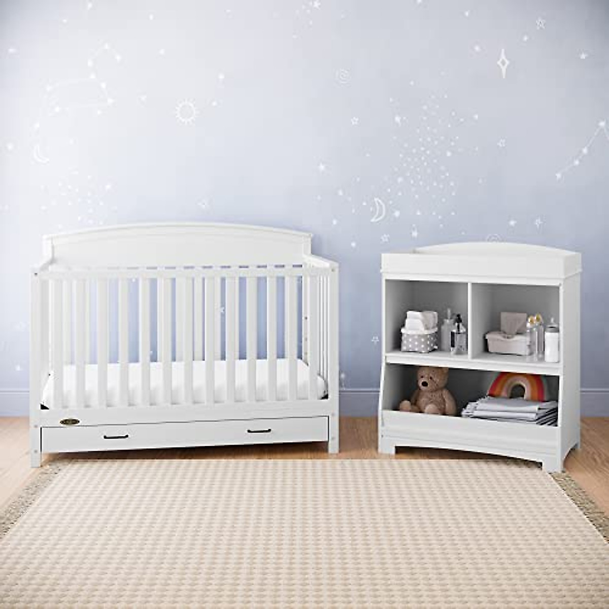 Graco Benton 5-in-1 Convertible Crib with Drawer (White) - Converts from Baby Crib to Toddler Bed, Daybed and Full-Size Bed, Fits Standard Full-Size Crib Mattress, Adjustable Mattress Support Base