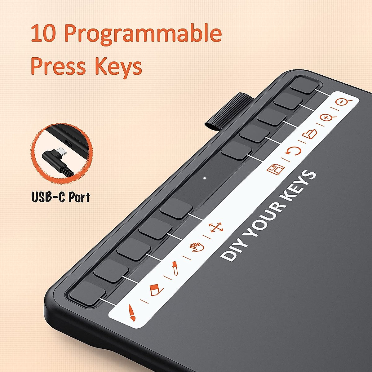 UGEE S640 Graphics Drawing Tablet, Digital Draw Art Pad with Pen Battery-Free Stylus Tilt Function 8192 Levels Pressure Sensitivity 10 Express Keys for Mac, Windows PC and Android