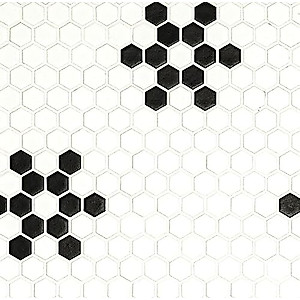 Capella Star Pattern Black and White Hexagon 1" Porcelain Floor and Wall Tile Matte for Kitchen Backsplash, Bathroom Shower, Decorative Accent Wall (1 Sheet)