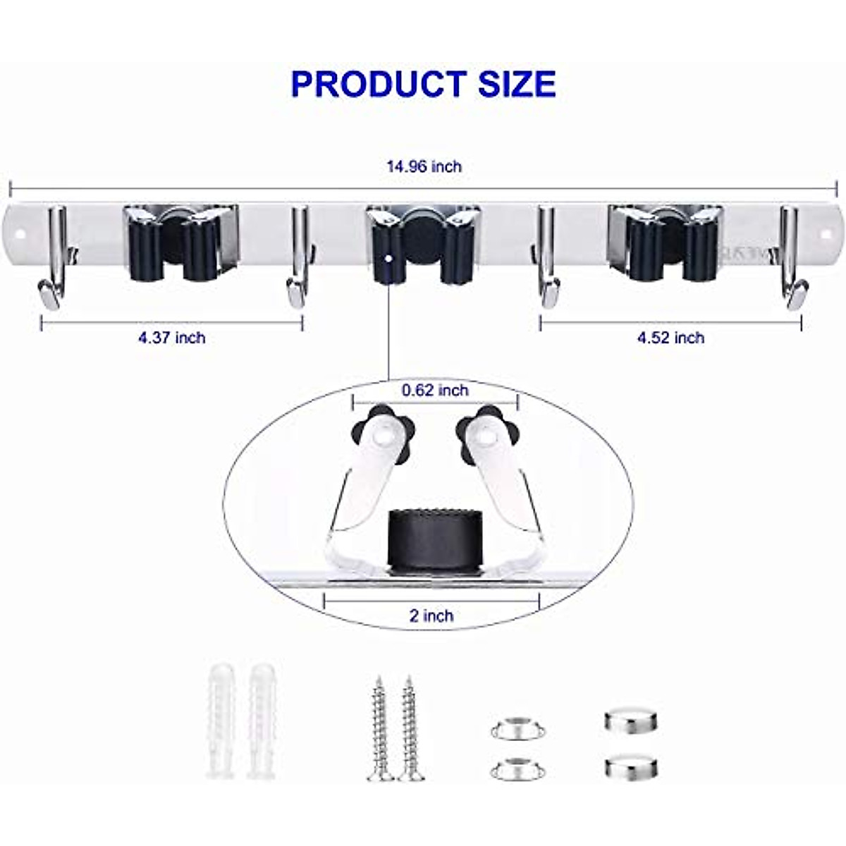 ANDERZS Broom Holder Wall Mount，Latest Upgrade Stainless Steel Holder Wall Mounted Heavy Duty Broom Mop Hanger， for Kitchen Bathroom Garage Organizer Closet Office and Garden,White