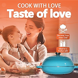 Enameled Cast Iron Bread Pan,11"Dutch Oven for Bread Baking,6 Quart Bread Oven with Lid,Bread Pans for Homemade Bread,Teal Thick Enamel Bread Pan-with Silicone Baking Mat|Clip&Recipe,Bread Making Gift