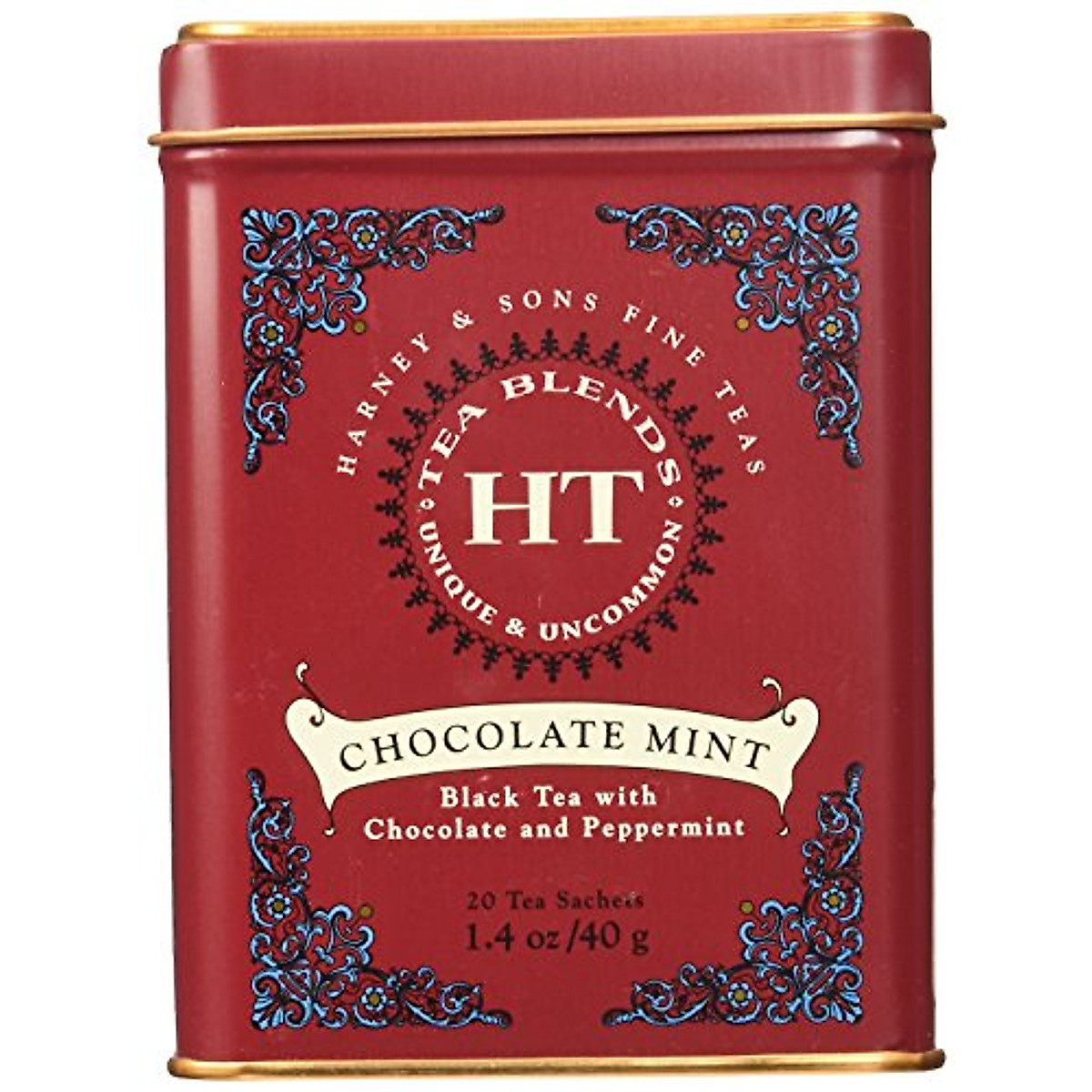 Harney and Sons Chocolate Mint, Flavored Black Tea - 20 Sachets per Tin