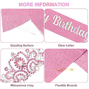 ACO-UINT Pink Birthday Crown for Women, Birthday Headband Birthday Sash Birthday Tiara, Birthday Girl Crown Birthday Queen Tiara Decorations Birthday Gifts