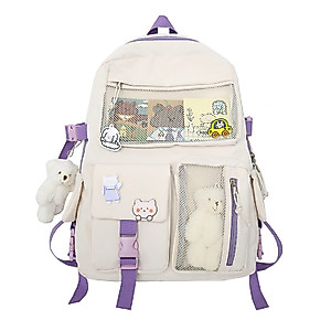 Kawaii Backpack with Kawaii Pin Cute Accessories ?Kawaii Girl Backpack Cute Backpack Cute Aesthetic Backpack for School (black,One size)