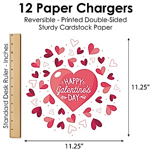 Big Dot of Happiness Happy Galentine’s Day - Valentine’s Day Party Round Table Decorations - Paper Chargers - Place Setting for 12