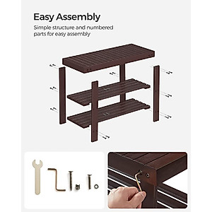 SONGMICS Shoe Rack Bench, 3-Tier Bamboo Shoe Storage Organizer, Entryway Bench, Holds Up to 286 lb, for Entryway Bathroom Bedroom, Brown ULBS04Z