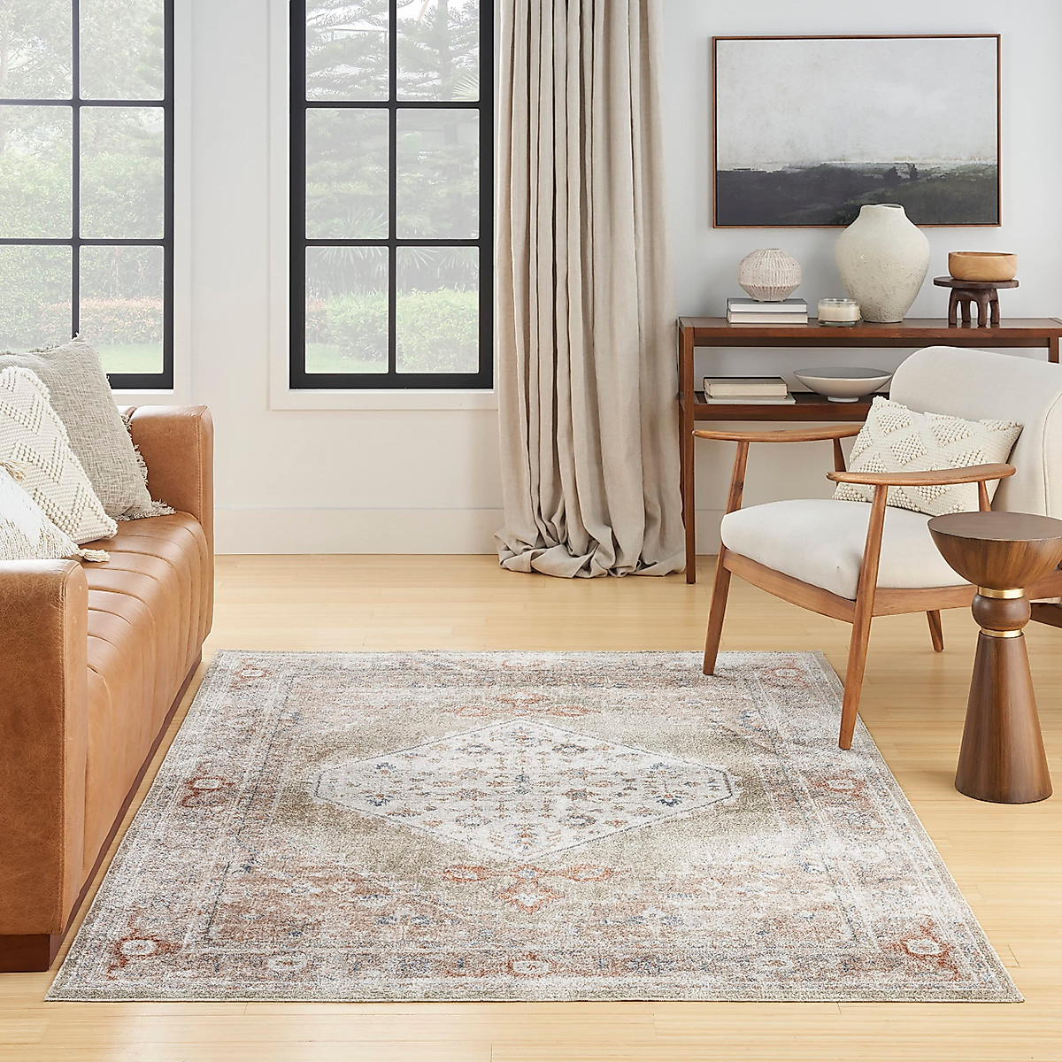 Nourison Astra Machine Washable Bohemian Sage Multi 5'3" x 7' Area -Rug, Easy -Cleaning, Non Shedding, Bed Room, Living Room, Dining Room, Kitchen (5x7)